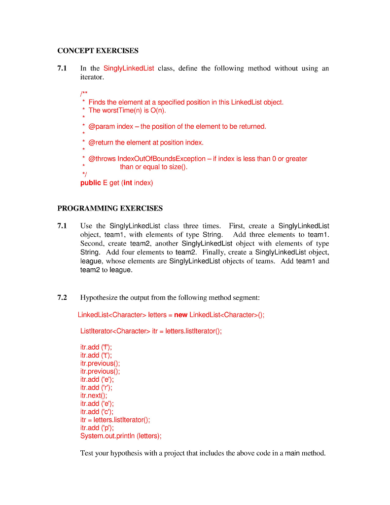 Solved CONCEPT EXERCISES In the SinglyLinkedList class, | Chegg.com