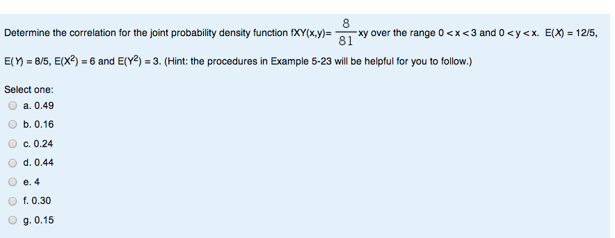 Solved Determine the correlation for the joint probability | Chegg.com