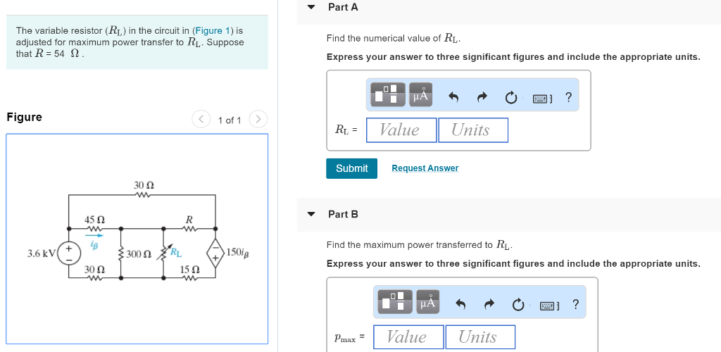 Solved Part A The variable resistor (RL) in the circuit in | Chegg.com