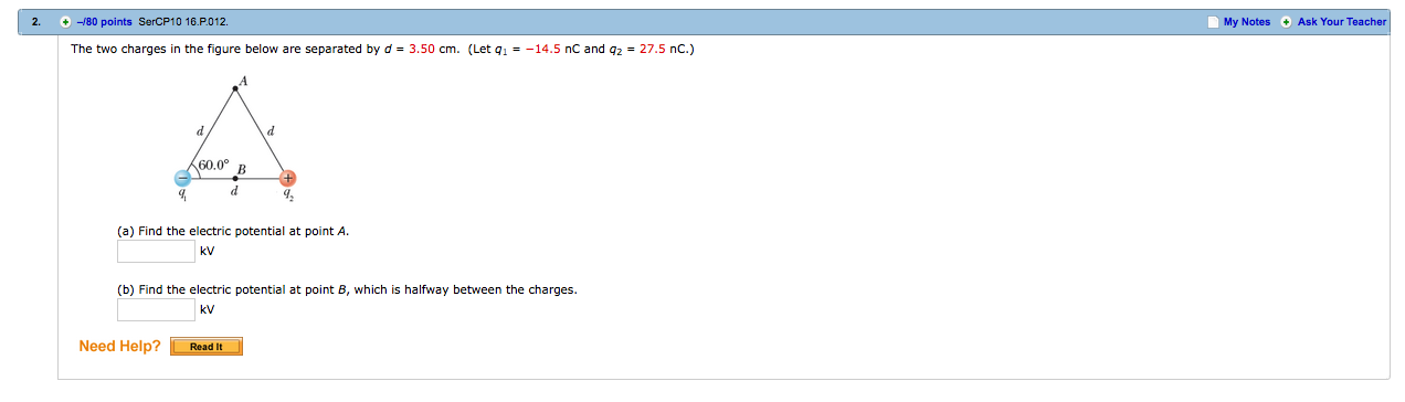 Solved The two charges in the figure below are separated by | Chegg.com