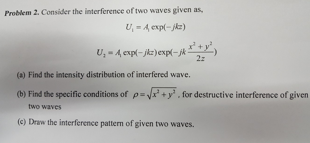 Solved Consider the interference of two waves given as, U_1 | Chegg.com