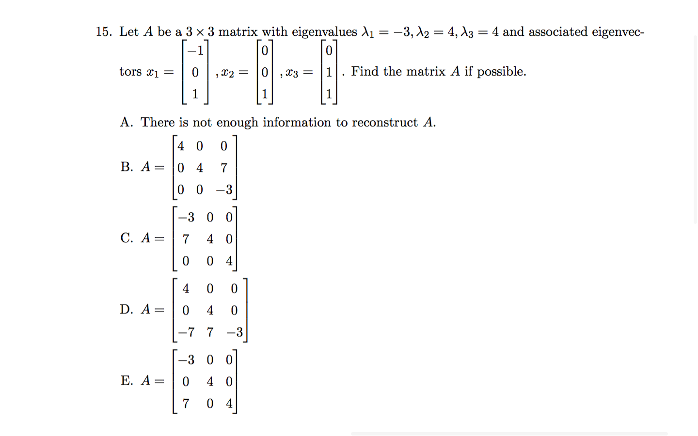 Solved Let A be a 3 times 3 matrix with eigenvalues lambda_1 | Chegg.com