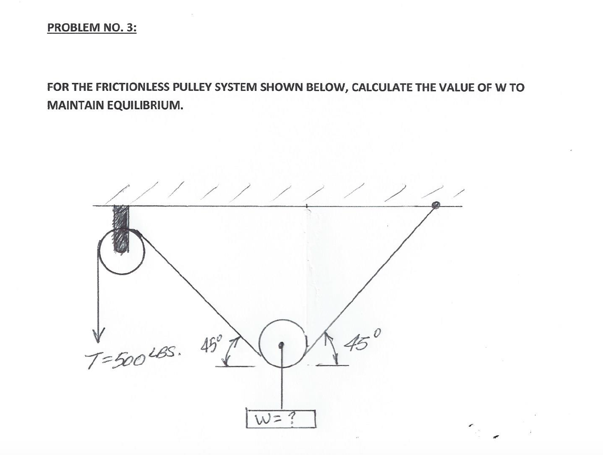 Solved FOR THE FRICTION LESS PULLEY SYSTEM SHOWN BELOW, | Chegg.com