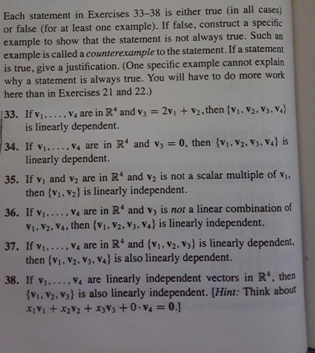 Solved Each statement in Exercises 33-38 is either true (in | Chegg.com