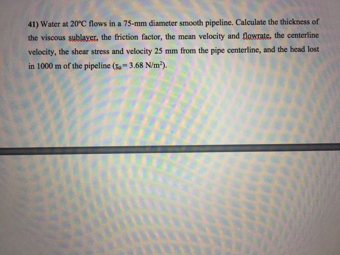 Solved Water at 20 degree C flows in a 75-mm diameter smooth | Chegg.com