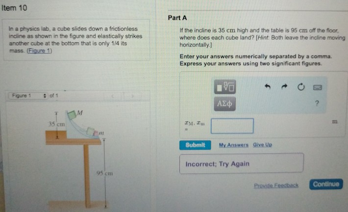 Solved In a physics lab, a cube slides down a frictionless | Chegg.com