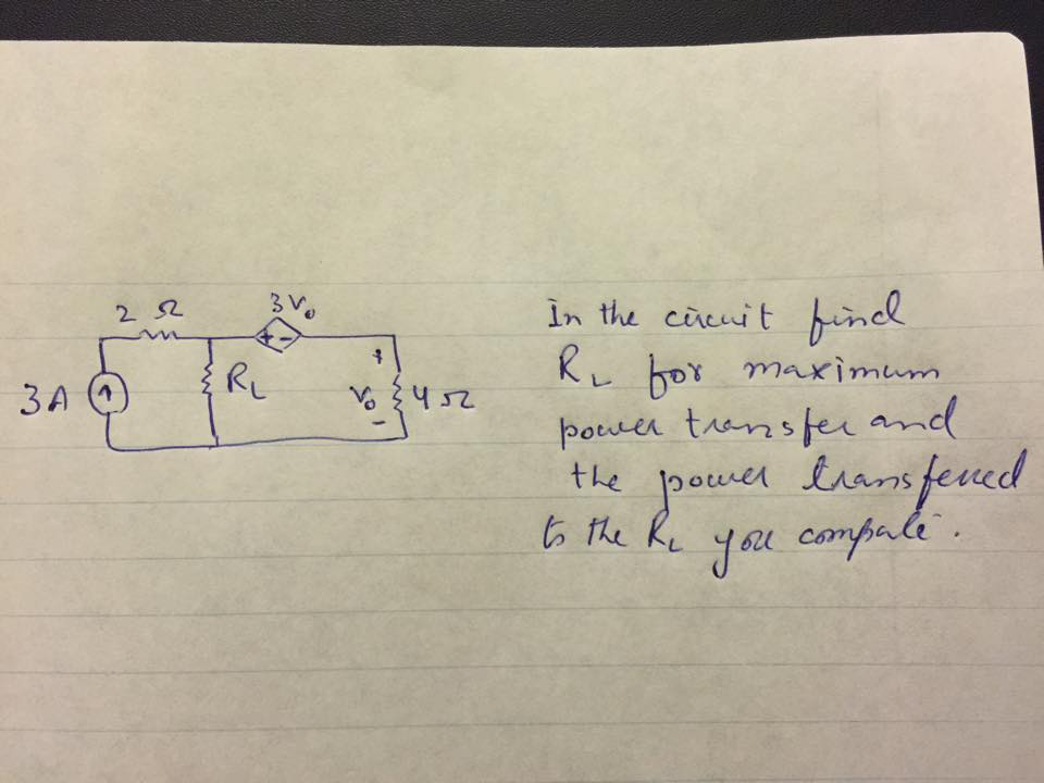 Solved In the circuit find RL for maximum power transfer and | Chegg.com