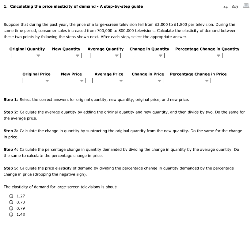 Solved 1. Calculating the price elasticity of demand - A | Chegg.com