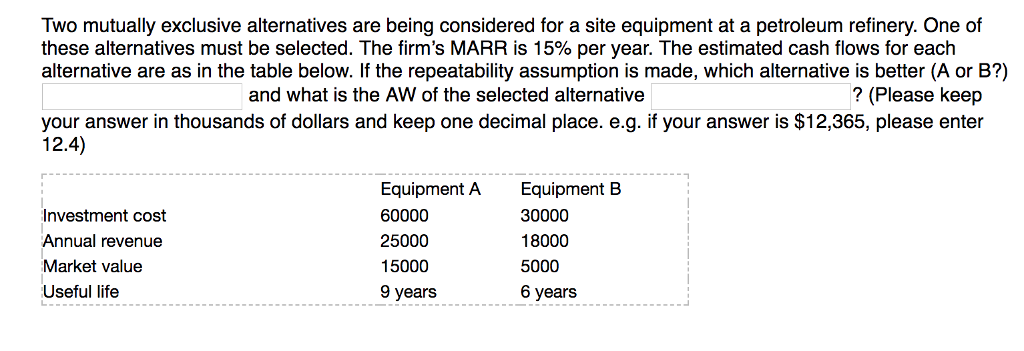 Solved Two mutually exclusive alternatives are being | Chegg.com