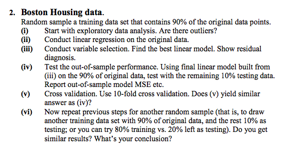 2. Boston Housing data Random sample a training data | Chegg.com