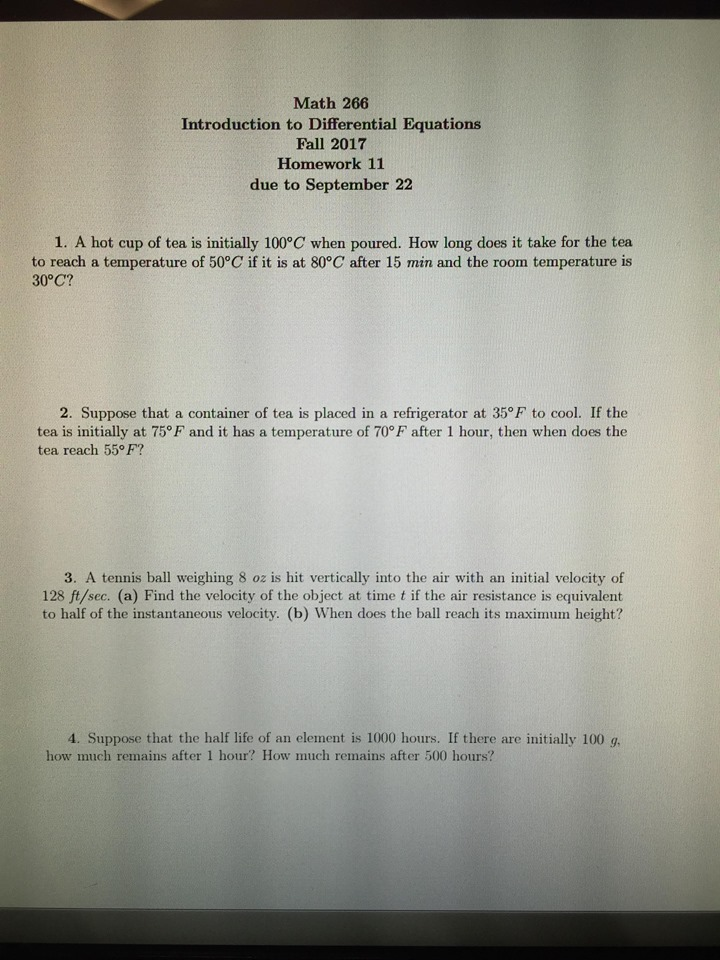 Solved Math 266 Introduction to Differential Equations Fall | Chegg.com