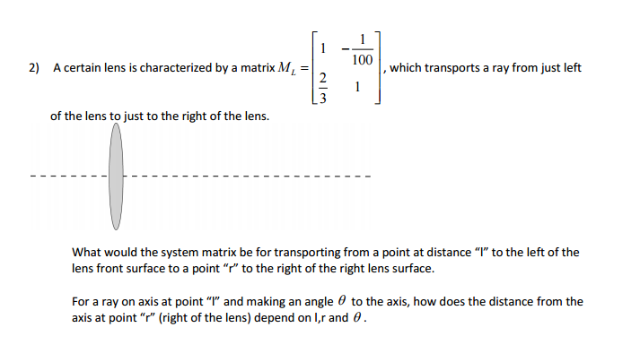 Solved A certain lens is characterized by a matrix M_L = [1 | Chegg.com