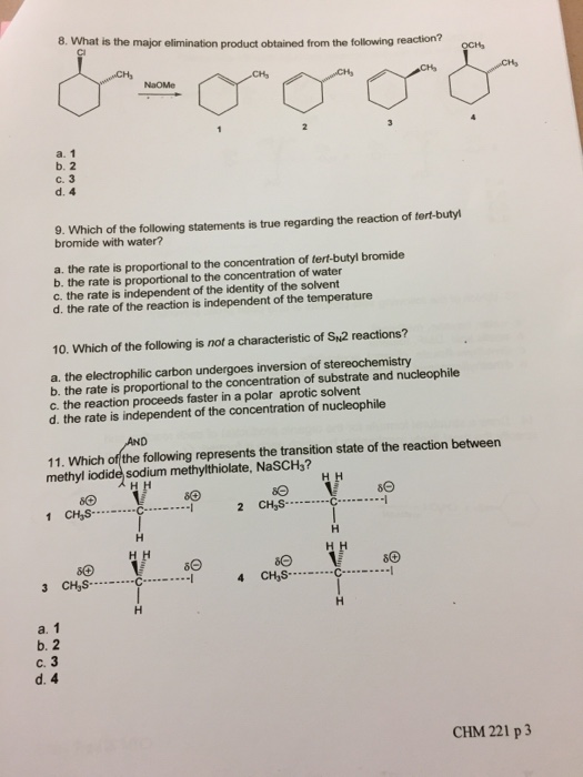 Solved 8. What is the major elimination product obtained | Chegg.com