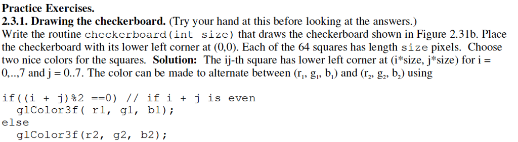 Solved Practice Exercises. 2.3.1. Drawing the checkerboard. | Chegg.com