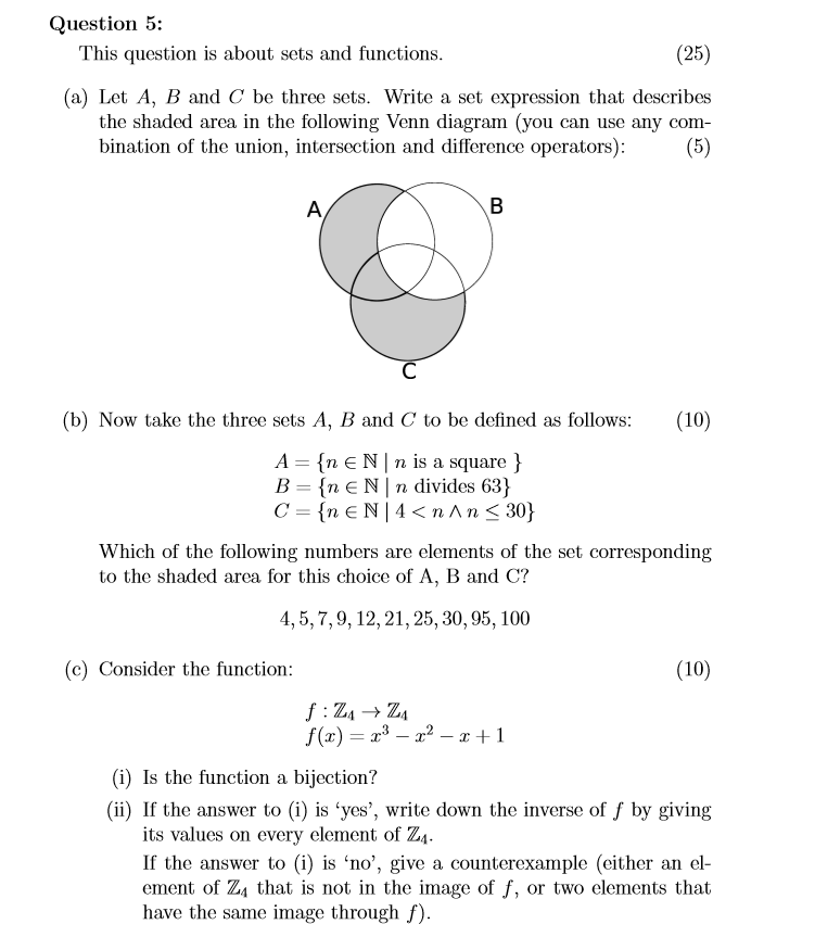 Solved Question 5: This question is about sets and functions | Chegg.com
