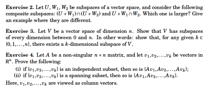 Solved Exercise 2. Let U, W1, W2 be subspaces of a vector | Chegg.com