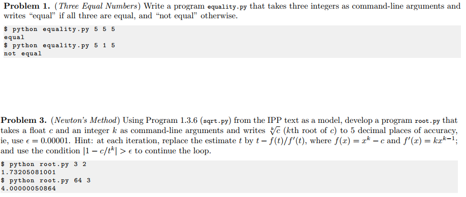 Solved Problem 1. (Three Equal Numbers) Write a program | Chegg.com