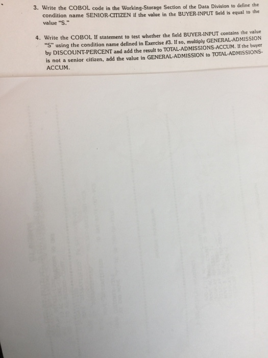 Write the COBOL code in the Working-Storage Section | Chegg.com