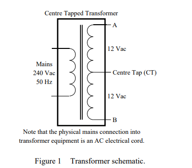 Solved Centre Tapped Transformer 12 Vac Mains 240 Vac 50 Hz | Chegg.com