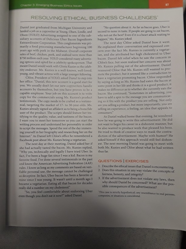 Solved 3 Emerging Business Ethics Issues 87 RESOLVING | Chegg.com