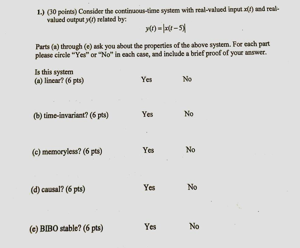 Solved Consider The Continuous Time System With Real Valued