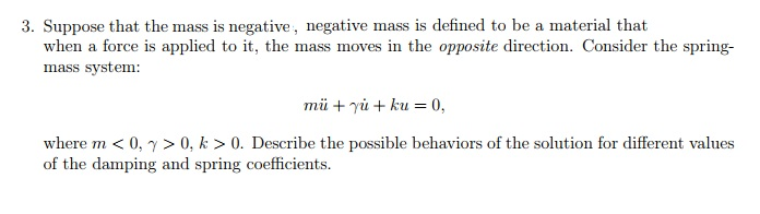 Solved 3. Suppose that the mass is negative, negative mass | Chegg.com