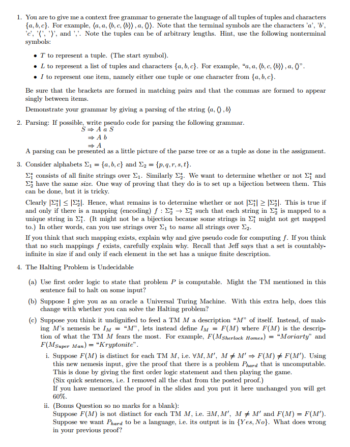 Solved CONTEXT FREE GRAMMAR 1) easy cfg 2) tuple cfg 3) | Chegg.com