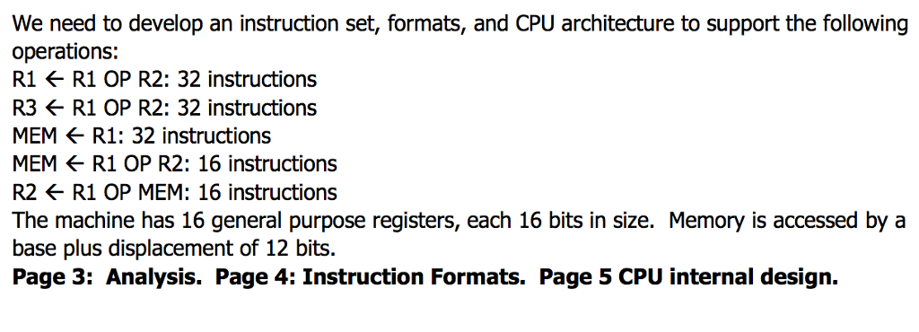 Solved We need to develop an instruction set, formats, and | Chegg.com