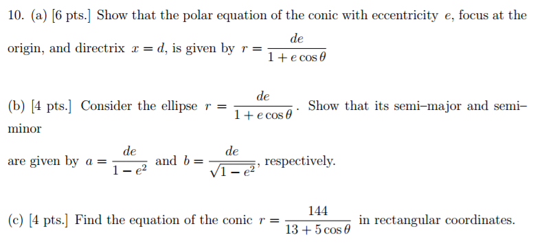 Solved (a) Show that the polar equation of the conic with | Chegg.com
