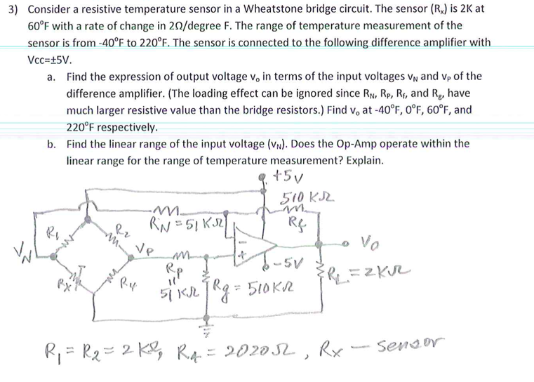 Solved 3) Consider a resistive temperature sensor in a | Chegg.com