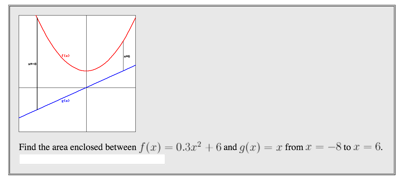 Solved Find the area enclosed between f(x) = = 0.3x^2 + 6 | Chegg.com