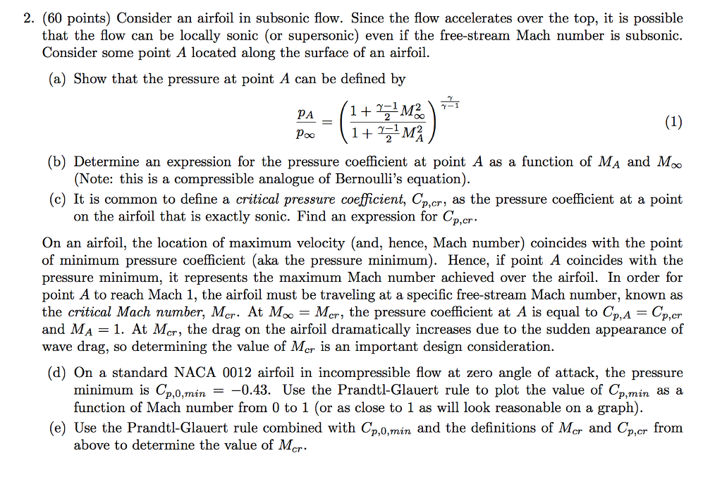 0 points) Consider an airfoil in subsonic flow. Since | Chegg.com