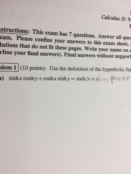 Solved Use the definition of the hyperbolic function sinh x | Chegg.com