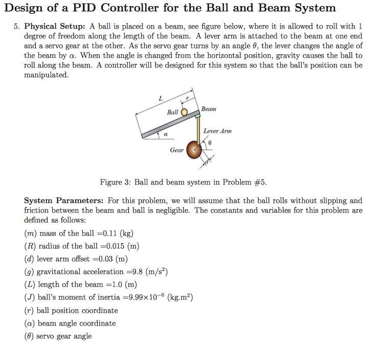 Design of a PID Controller for the Ball and Beam | Chegg.com