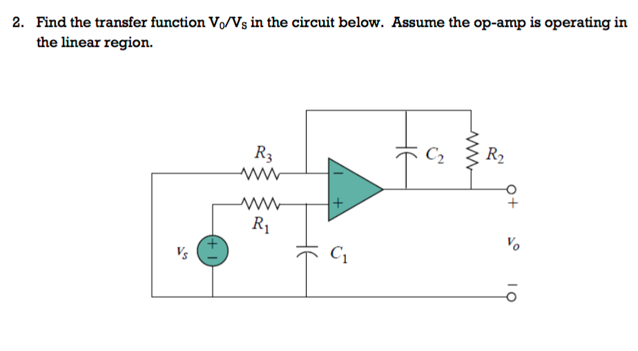 Solved 2. Find the transfer function Vo/Vs in the circuit | Chegg.com