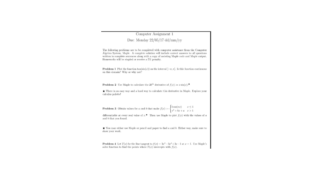 Solved Computer Assignment 1 Due: Monday 22/05/17 dd/mm/yy | Chegg.com