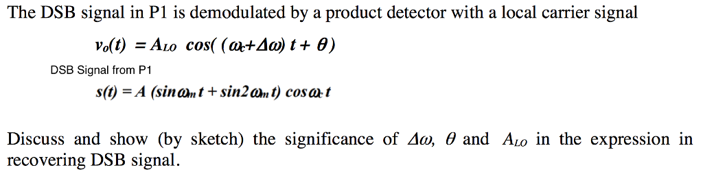 Solved The DSB signal in P1 is demodulated by a product | Chegg.com