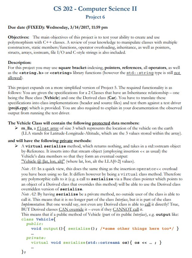 CS 202 - Computer Science II Project 6 Due date | Chegg.com