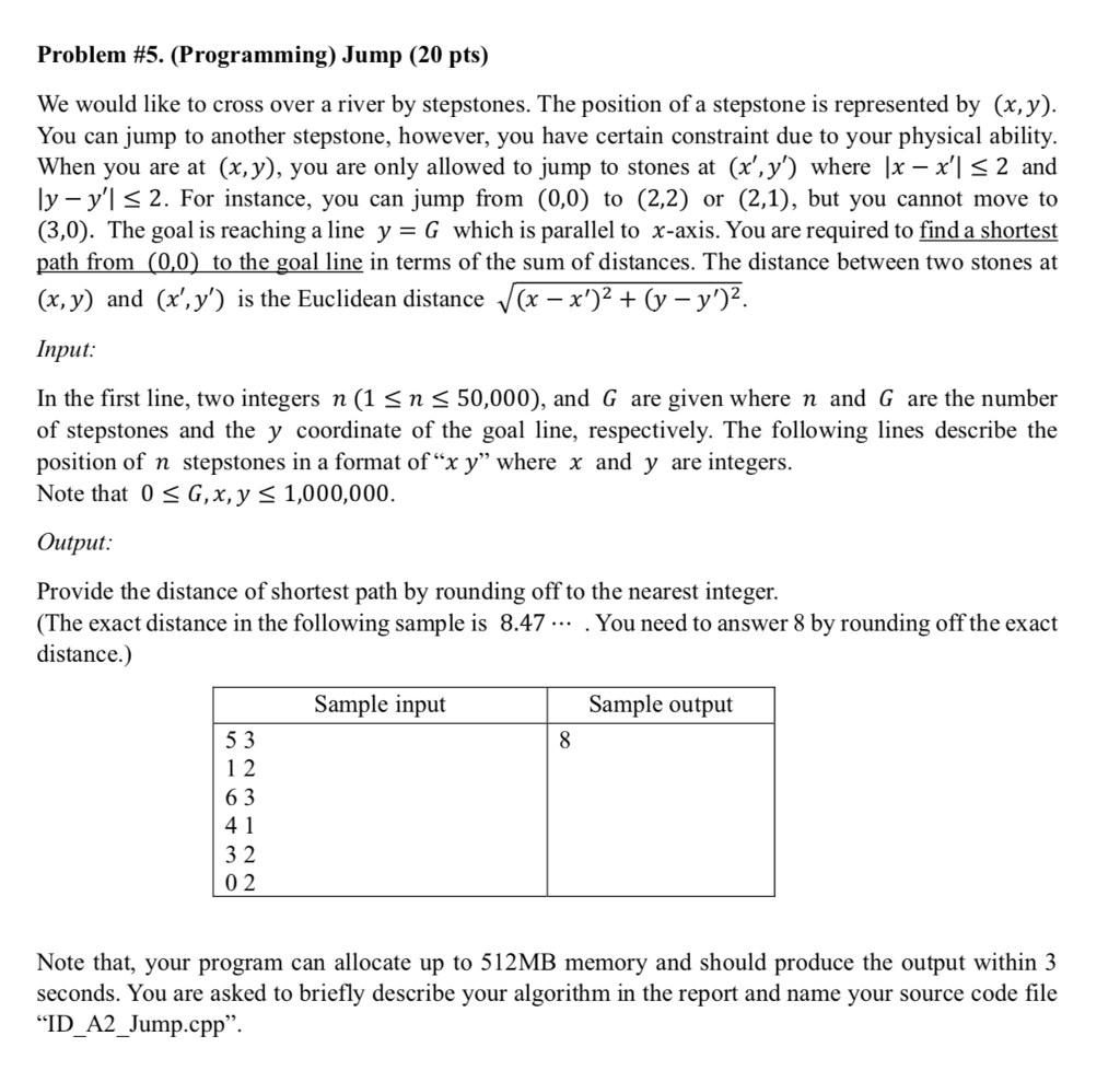 Problem #5. (Programming) Jump (20 pts) We would like | Chegg.com