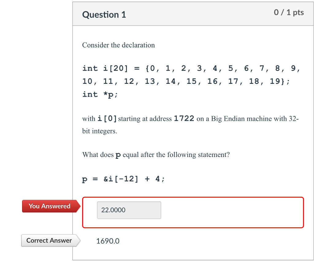 Solved Question1 01 Pts Consider The Declaration Int I 20 