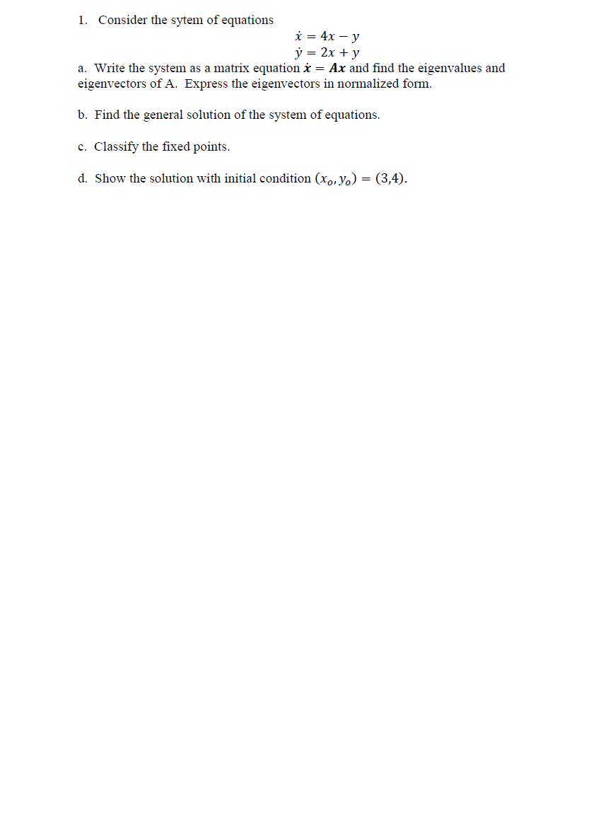 Solved Repeat Problem 1 With The System Of Equations X X