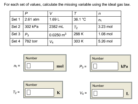 Solved For each set of values, calculate the missing | Chegg.com