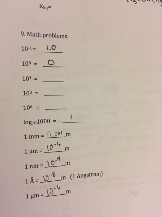 Solved Math problems: 10^-1 = _______ 10^0 = _____ 10^1 = | Chegg.com