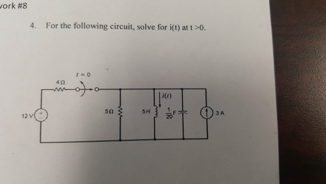 Solved ork #8 4. For the following circuit, solve for i(t) | Chegg.com