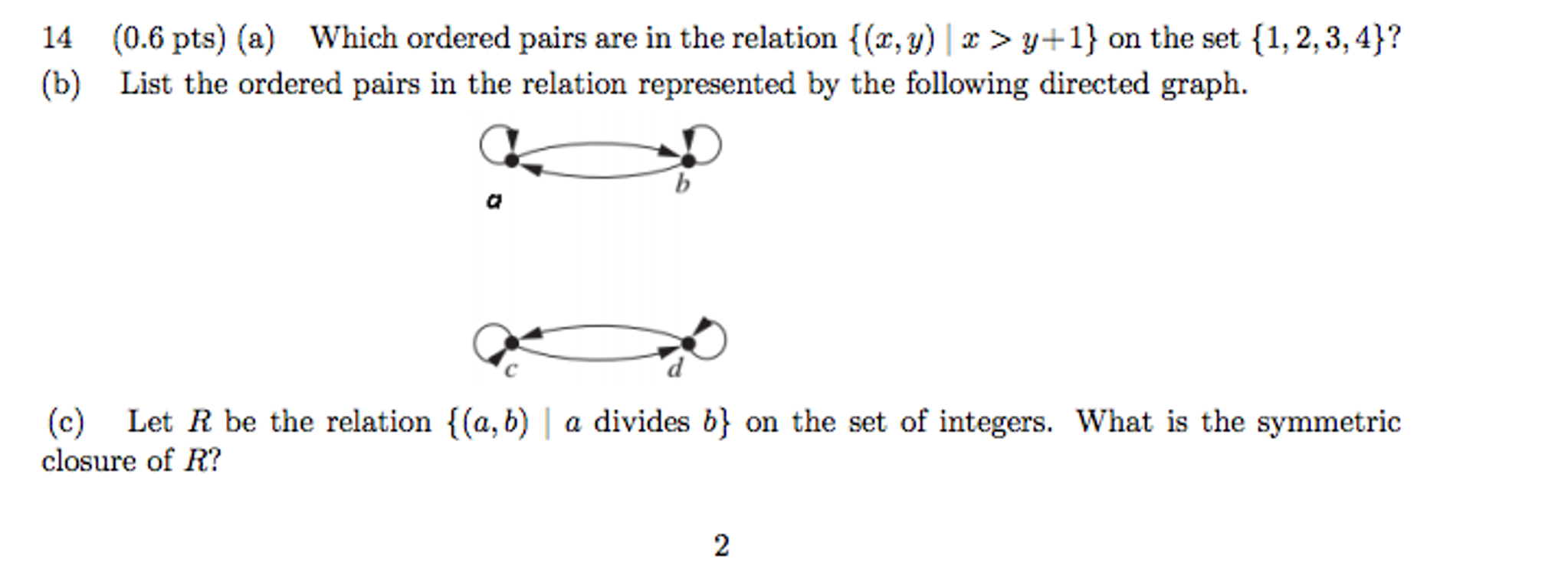 Solved Which ordered pairs are in the relation {(x, y) x > y | Chegg.com