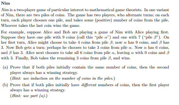 Solved Nim Nim is a two-player game of particular interest | Chegg.com