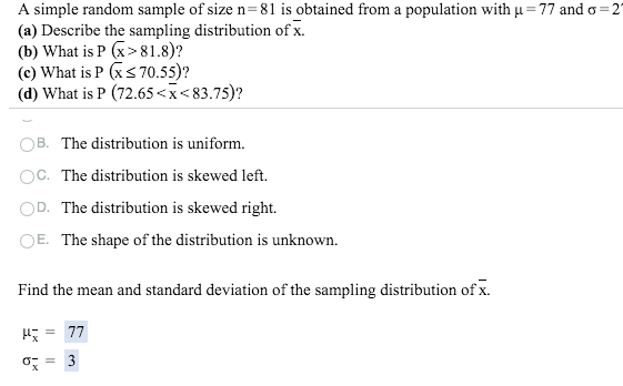 Solved A simple random sample of size n= 81 is obtained from | Chegg.com