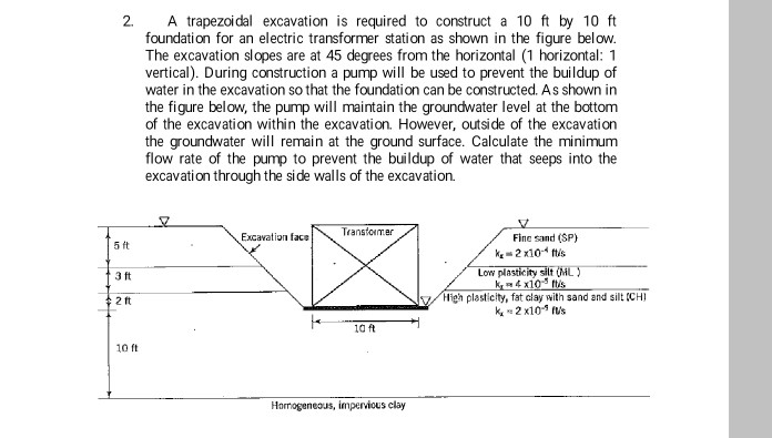 Solved 2. A trapezoidal excavation is required to construct | Chegg.com