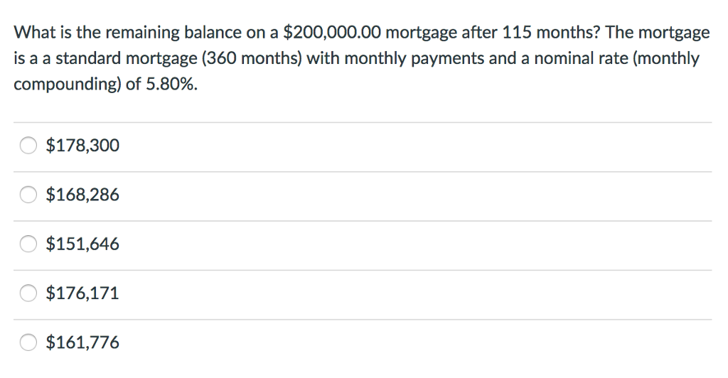 Solved What is the remaining balance on a $200,000.00 | Chegg.com