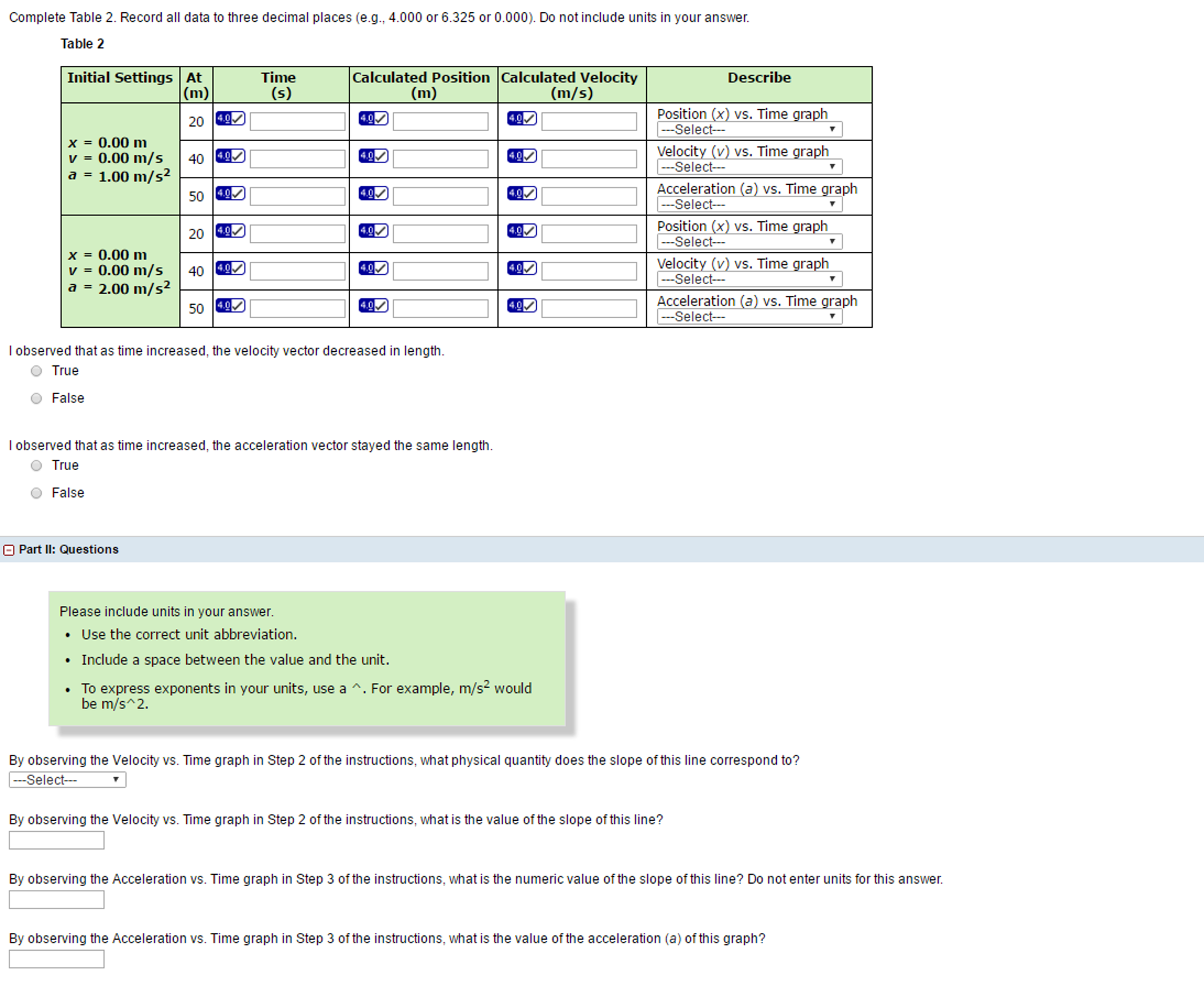 Solved Complete Table 2. Record all data to three decimal | Chegg.com